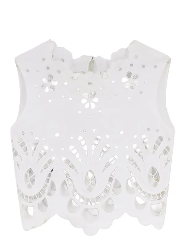 Dolce & Gabbana Sleeveless Embroidered Cotton Crop Top - White