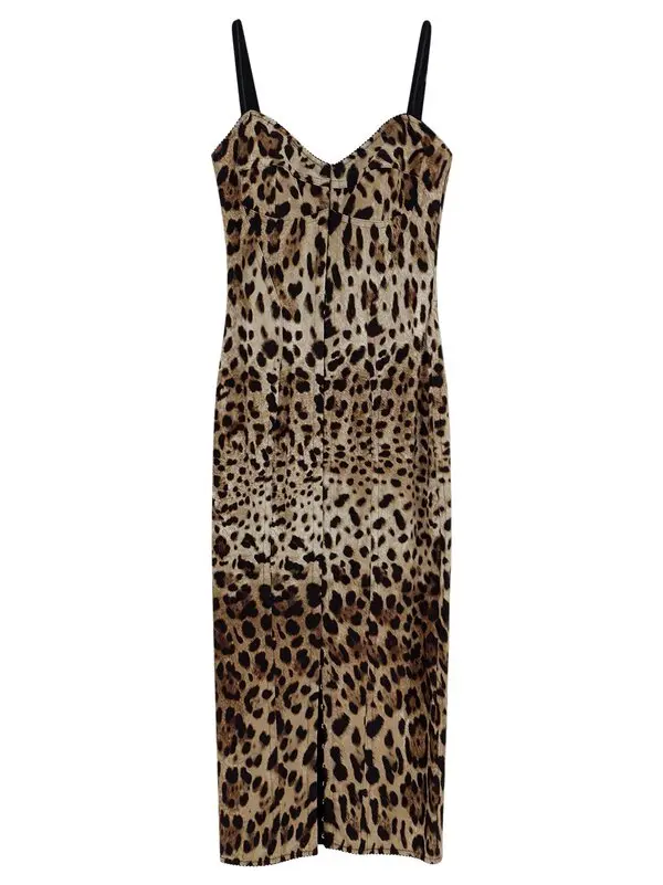 Dolce & Gabbana Stretch Fabric Long Dress With Leopard Print - Animal Print