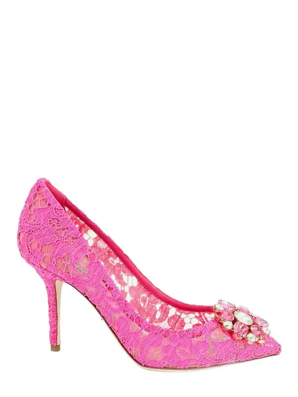 Dolce & Gabbana Bellucci Lace Pumps With Crystal Brooch - Pink