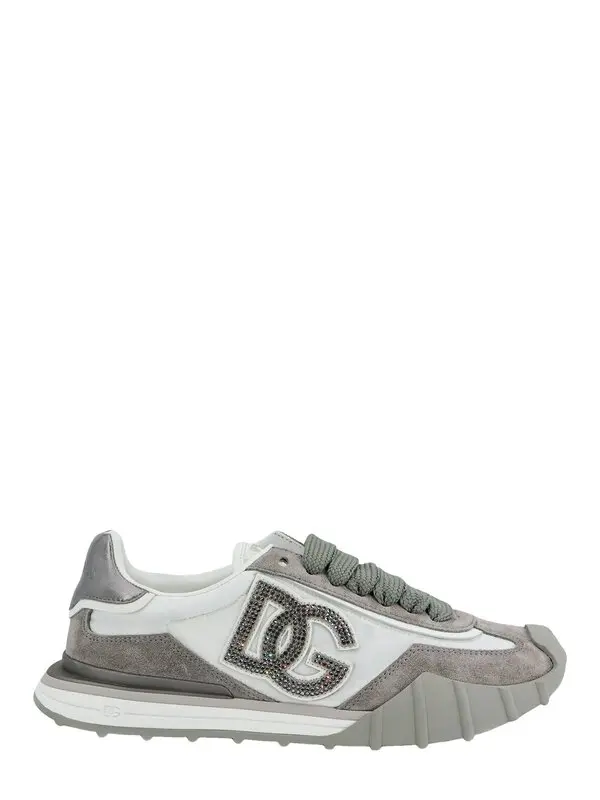 Dolce & Gabbana Nylon And Suede Sneakers With Rhinestone Dg Logo - Grey