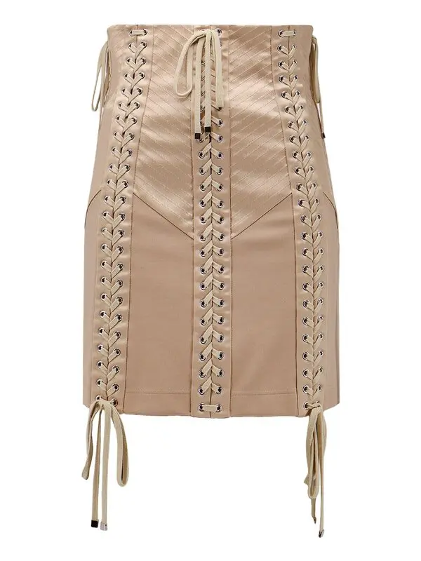 Dolce & Gabbana Shiny Satin Mini Skirt With Lace-up Detail - Beige