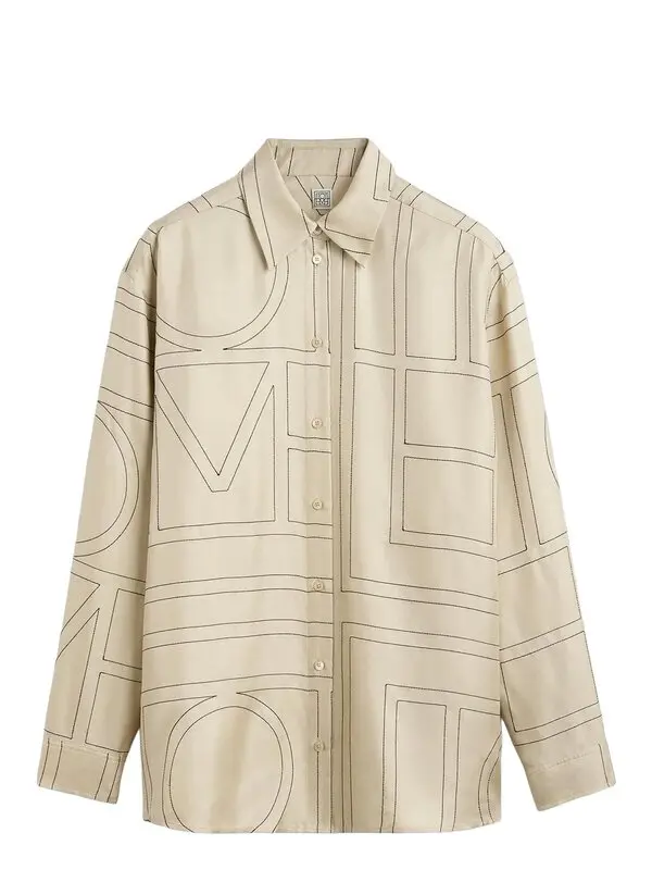 TOTEME Organic Silk Shirt With All-over Monogram Embroidery - Beige