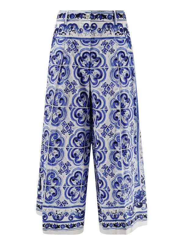Dolce & Gabbana Printed Cotton Wide-leg Pleated Trousers - Blue