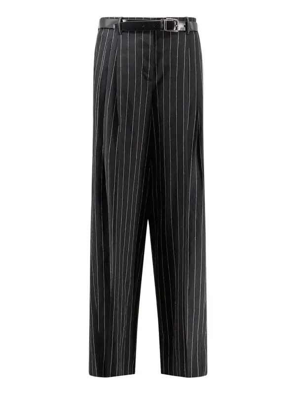 Dolce & Gabbana Wool And Linen Blend Pinstripe Trousers - Black