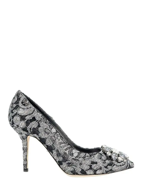 Dolce & Gabbana Bellucci Lurex Lace Pumps With Crystal Embellishment - Grey