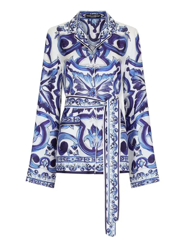 Dolce & Gabbana Silk Shirt With Majolica Print - Blue
