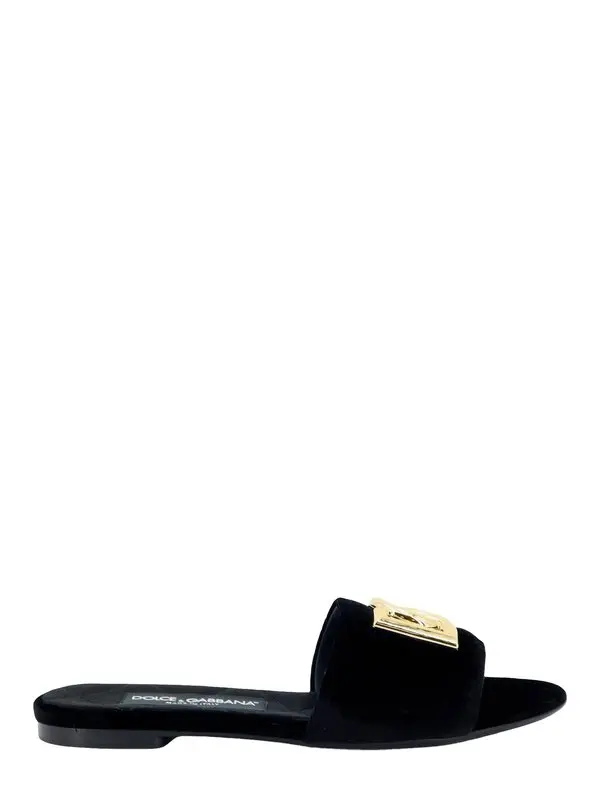 Dolce & Gabbana Velvet Dg Logo Slides - Black