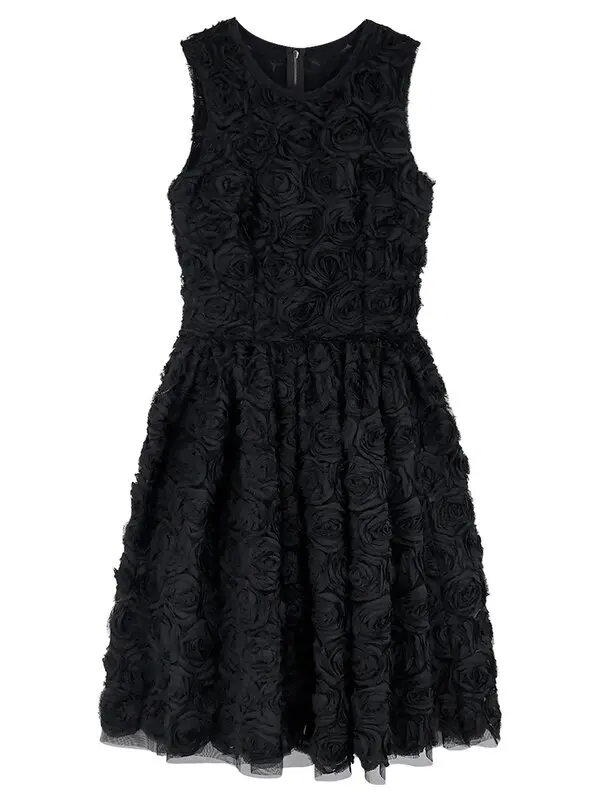Dolce & Gabbana Sleeveless Embossed Rose Motif Dress - Black
