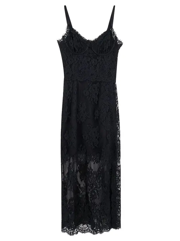 Dolce & Gabbana Lace Sweetheart Neckline Dress - Black
