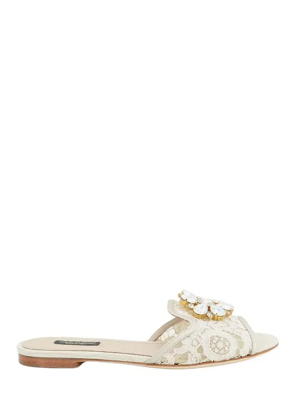 Dolce & Gabbana Rainbow Lurex Lace Sandals With Crystal Embellishment - White