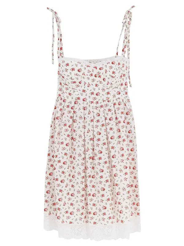 Dolce & Gabbana Floral Print Cotton Poplin Dress - White