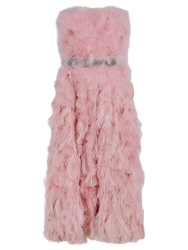 Dolce & Gabbana Feather Embellished Silk Dress - Pink