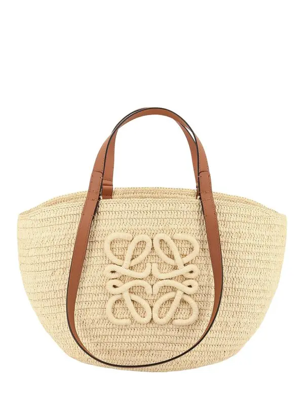 Loewe Raffia And Leather Handbag With 3d Anagram Logo - Beige