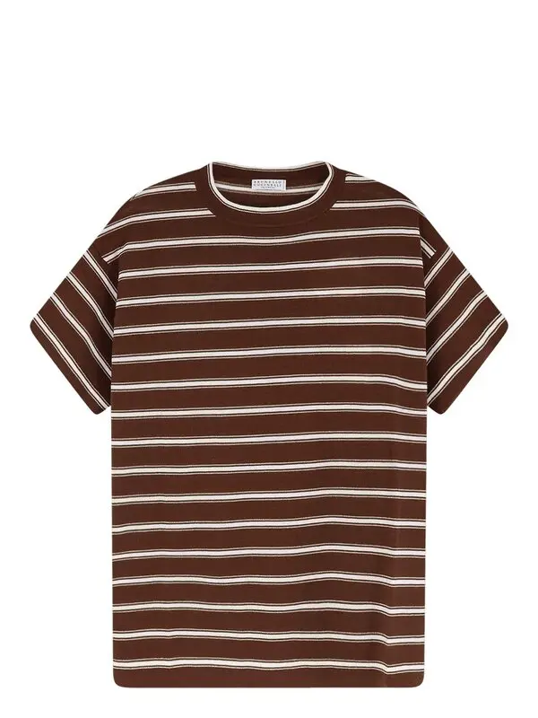 Brunello Cucinelli Virgin Wool And Cashmere Blend Striped T-shirt - Brown