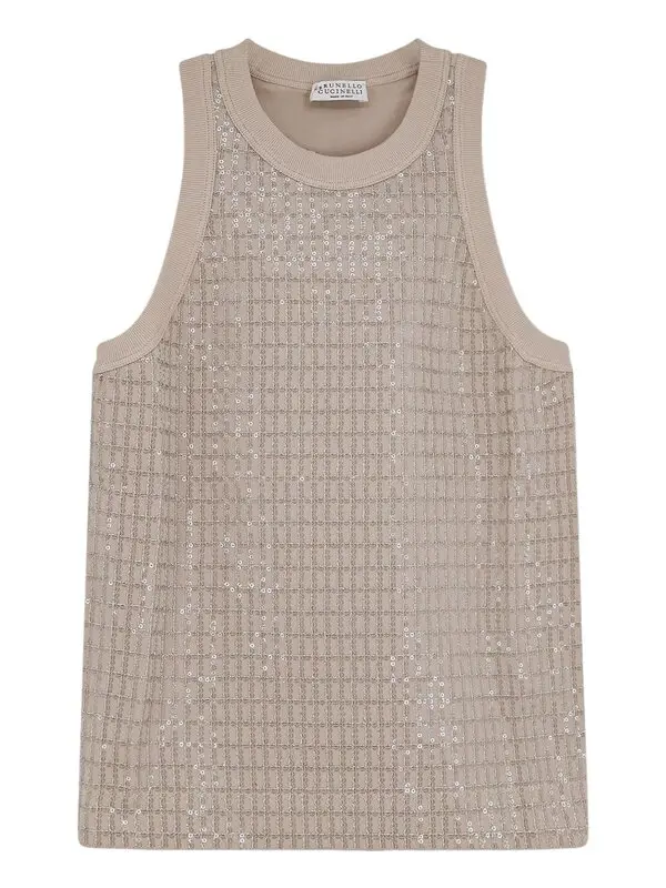 Brunello Cucinelli Sequin Embellished Ribbed Tank Top - Beige