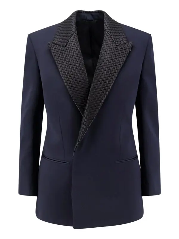 Bottega Veneta Wool Blazer With Intrecciato Detail - Blue