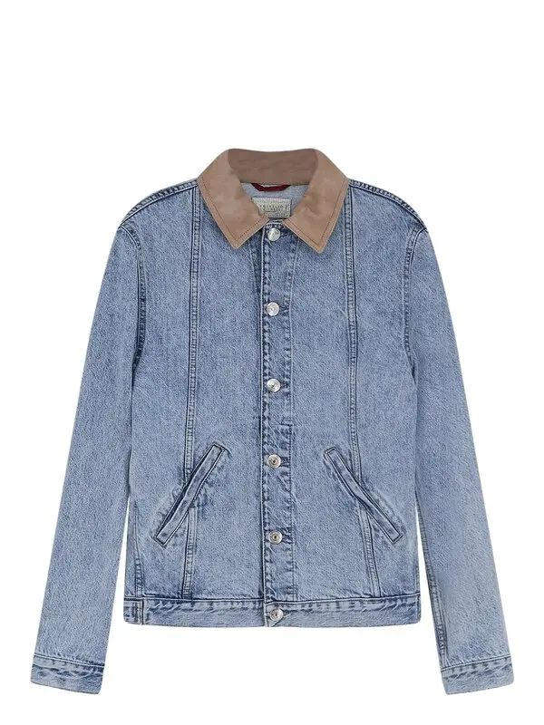 Brunello Cucinelli Suede Collar Denim Jacket - Blue
