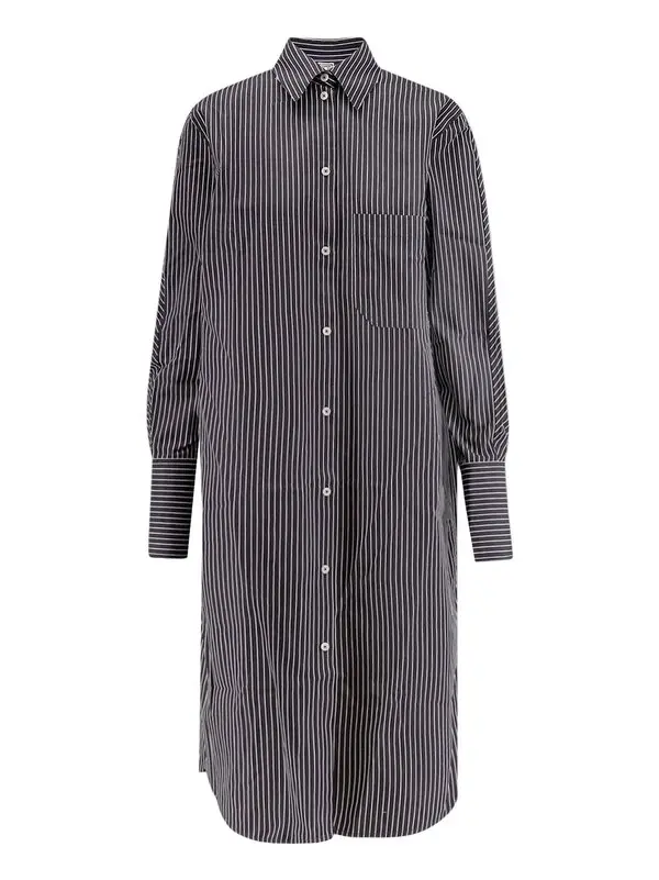 TOTEME Striped Kimono Sleeve Shirt Dress - Black