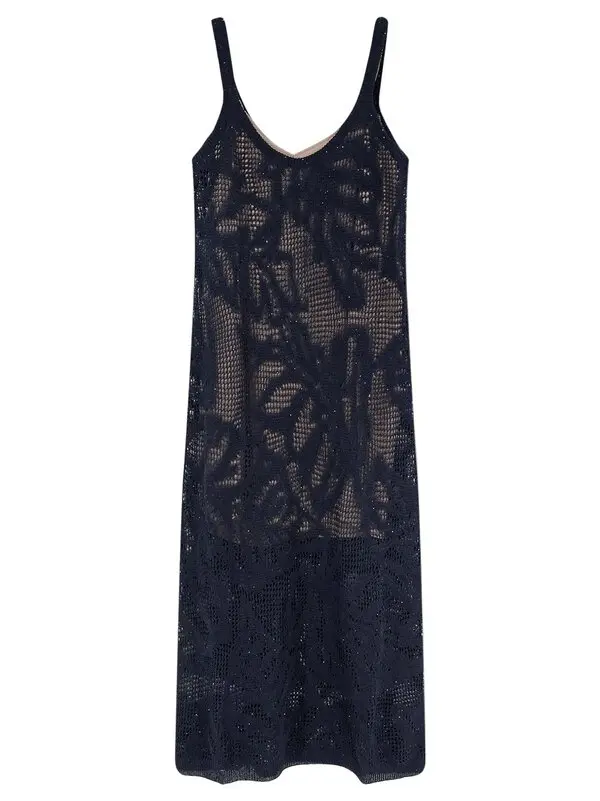 Brunello Cucinelli Sleeveless Sequin Embroidered Linen And Cotton Dress - Blue