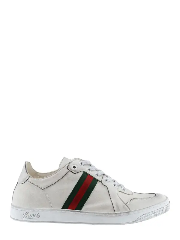 Gucci Leather Sneakers With Web Detail - White
