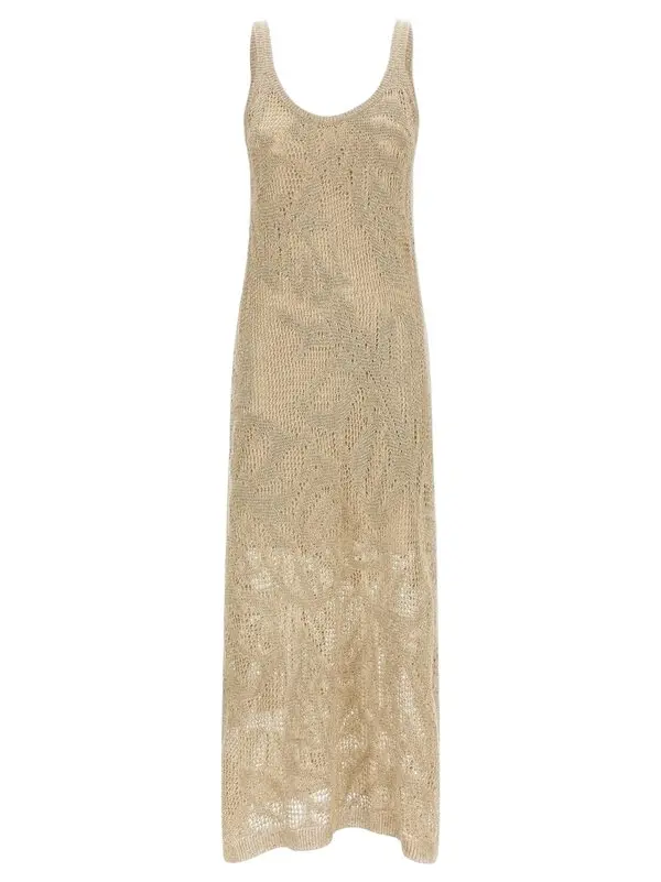 Brunello Cucinelli Knitted Linen And Cotton Maxi Dress - Beige