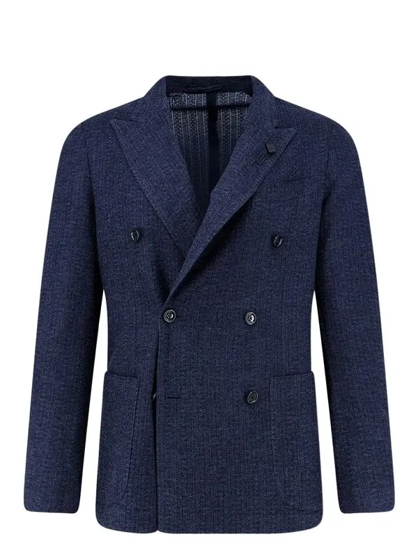 LARDINI Liknit Doublebreasted Blazer - Blue