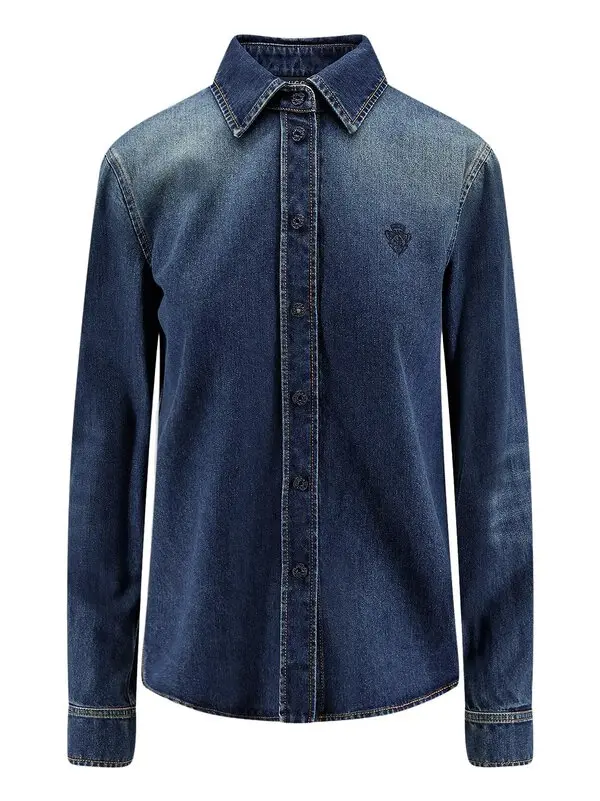 Gucci Embroidered Denim Shirt - Blue