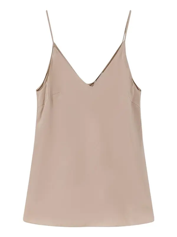Brunello Cucinelli Stretch Silk V-neck Top - Beige