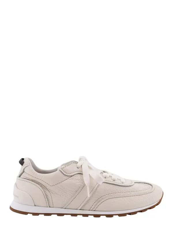 Brunello Cucinelli Leather Lace-up Sneakers With Monili Detail - White