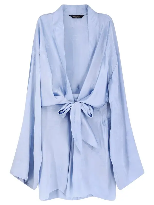 Balenciaga Wrap Mini Dress With Bow Detail - Blue