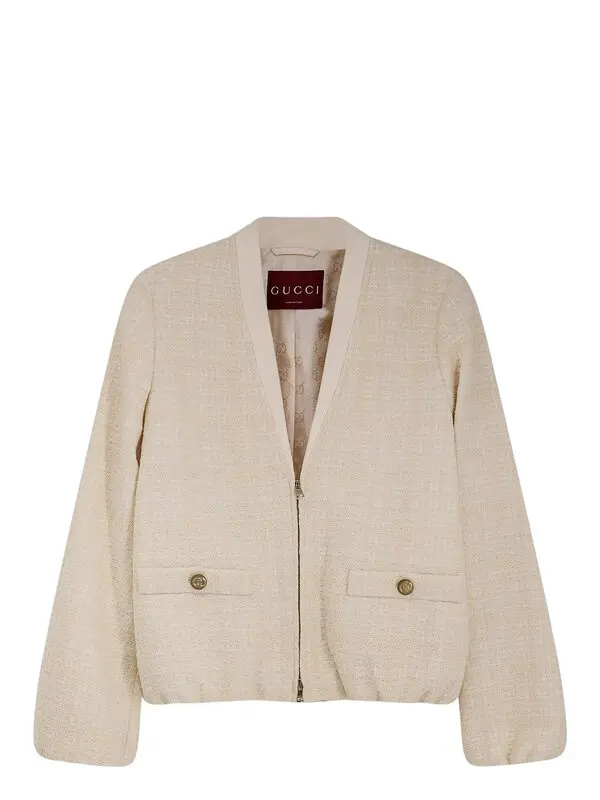 Gucci Checked Cotton Tweed Jacket - Beige