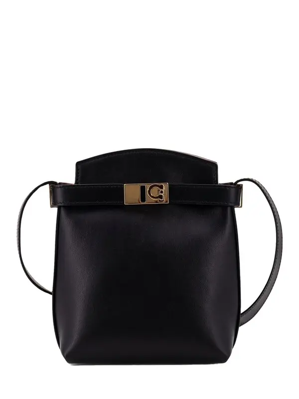 FERRAGAMO Gancini Buckle Leather Shoulder Bag - Black