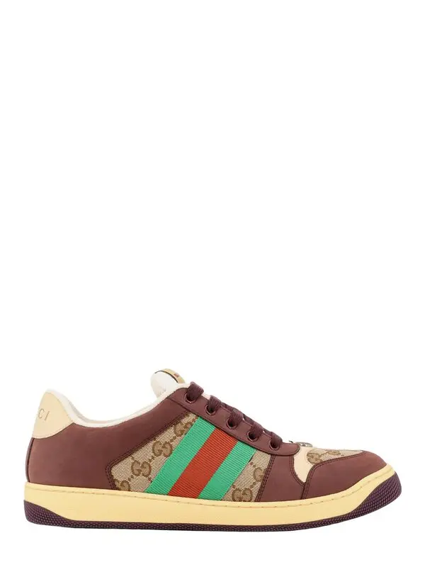Gucci Gg Fabric Leather Lace-up Sneakers - Brown