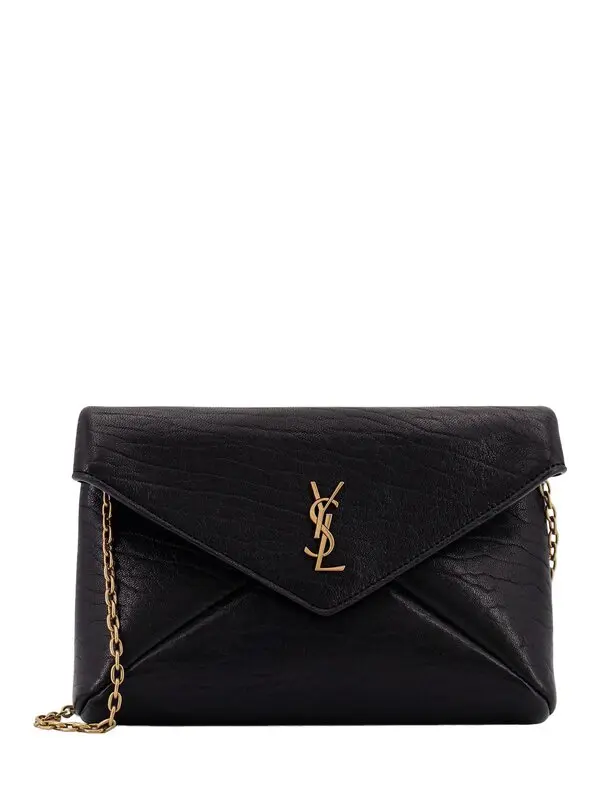 Saint Laurent Leather Bag With Metal Cassandre Logo - Black