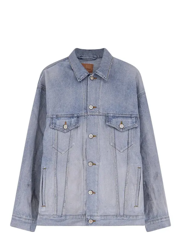 Balenciaga Washed Out Denim Jacket With Classic Collar - Blue