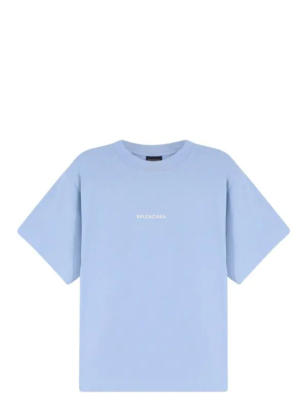 Balenciaga Embroidered Logo Cotton T-shirt - Blue