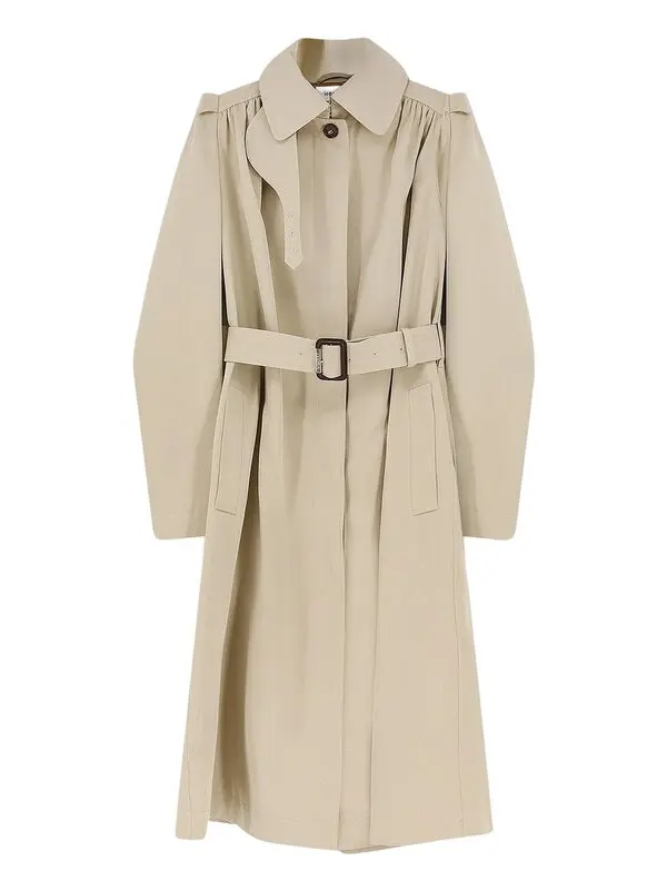 Alexander McQueen Cotton Trench Coat With Puff Sleeves - Beige