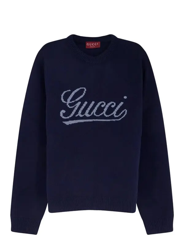 Gucci Wool Sweater With Embroidered Logo - Blue