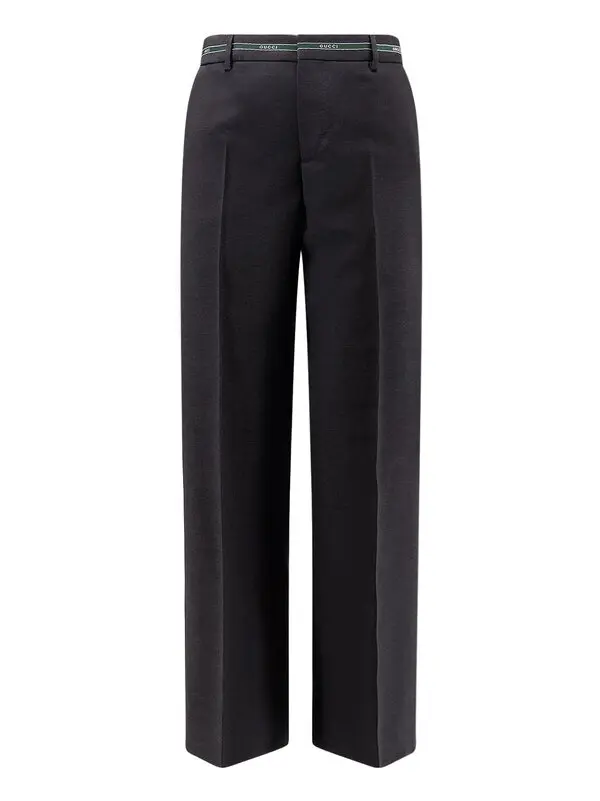 Gucci Wool Trousers With Logo Detail - Grey