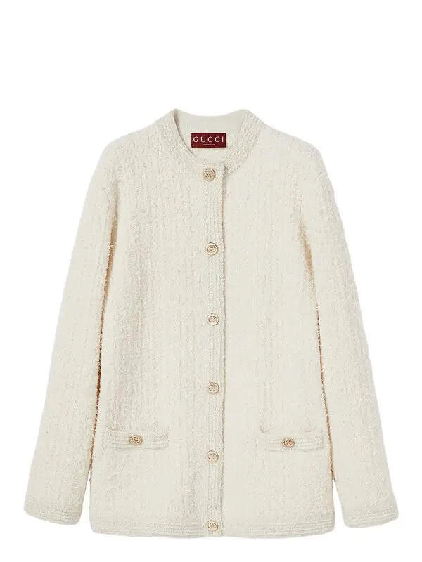 Gucci Wool And Cotton Blend Cardigan With Gold Logo Buttons - Beige