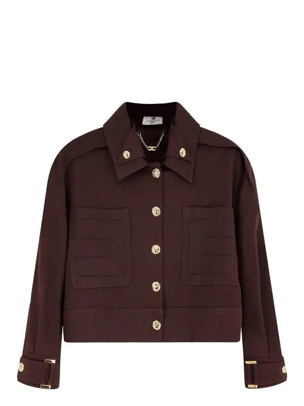 Elisabetta Franchi Cropped Viscose Jacket With Monogram Embroidery - Brown