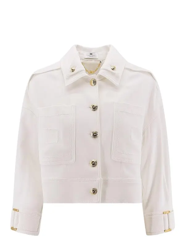 Elisabetta Franchi Cropped Jacket With Monogram Embroidery - White