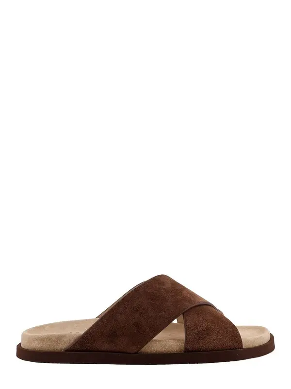Brunello Cucinelli Suede Crossover Slides - Brown