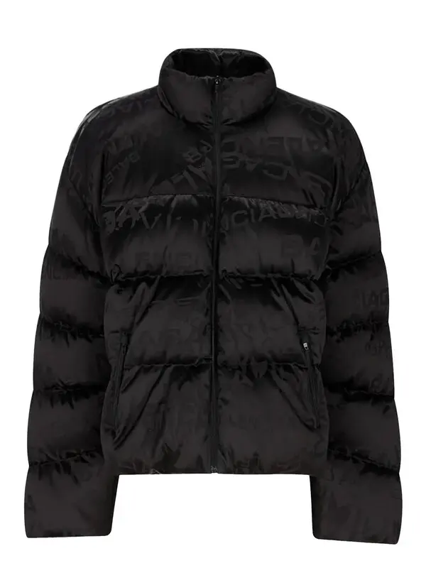 Balenciaga Allover Lettering Logo Padded Jacket - Black
