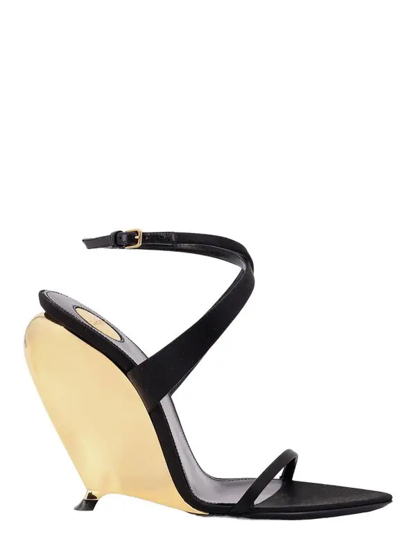 Saint Laurent Tallulah 110 Satin Wedge Sandals - Black