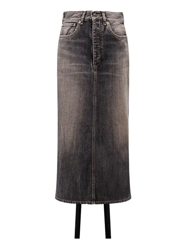 Balenciaga Maxi Denim Skirt With Criss-cross Lacing - Grey