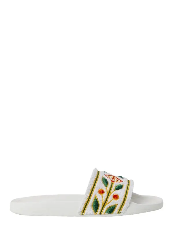 Casablanca Embroidered Terry Slides - White