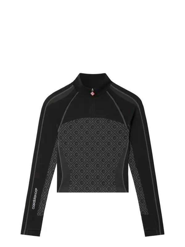 Casablanca Grey Seamless Monogram Half Zip Long Sleeve Top - Multicolor