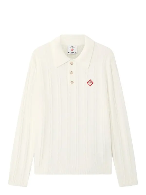 Casablanca Boucle Long Sleeve Polo Shirt - White
