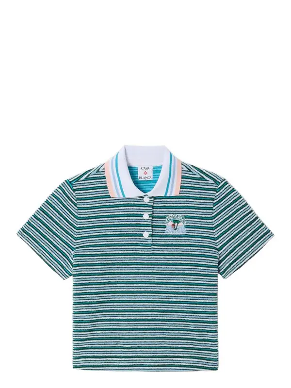 Casablanca Teal Striped Towelling Short Sleeve Polo Shirt - Multicolor